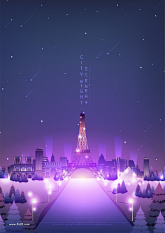 二次元-花瓣网|陪你做生活的设计师 | 现代城市夜景星空湖水流星灯光烟花插画