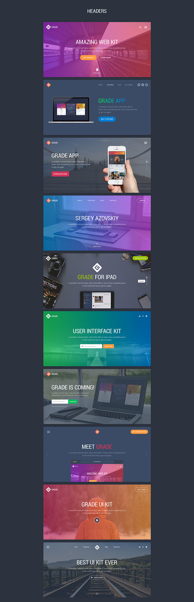 Grade UI Kit : Light & dark UI Kit for PSD & Sketch